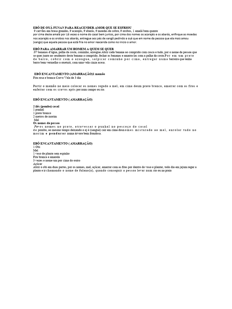 Ebó de Oyá Funan para Reacender Amor Que Se Esfriou | PDF