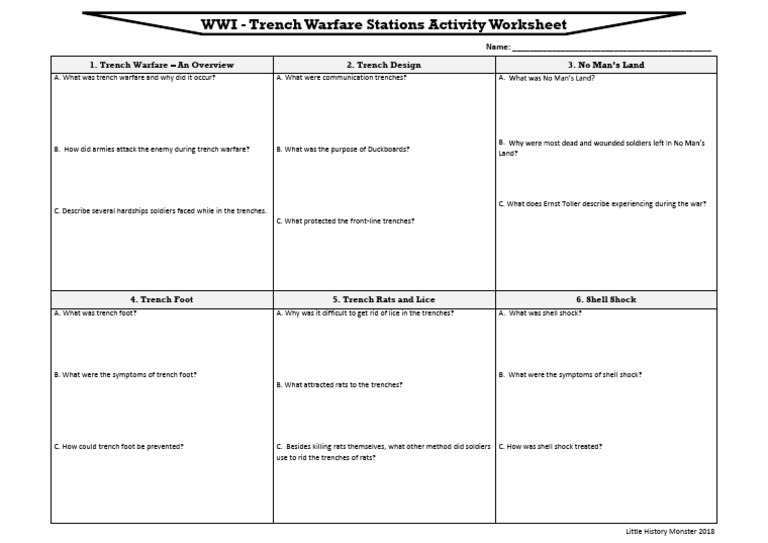WWI Trench Warfare Activity Worksheet | PDF | Travel | History