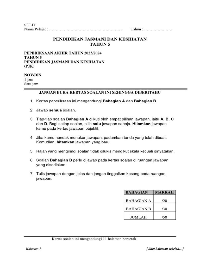 Psa PJK THN 5 2023 by Cikgu Gorgeous | PDF