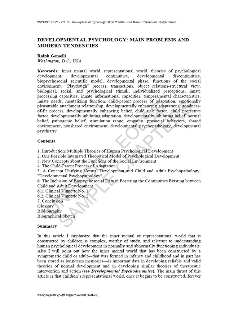 Developmental Psychology - Main Problems and Modern Tendencies | PDF | Psychology ...