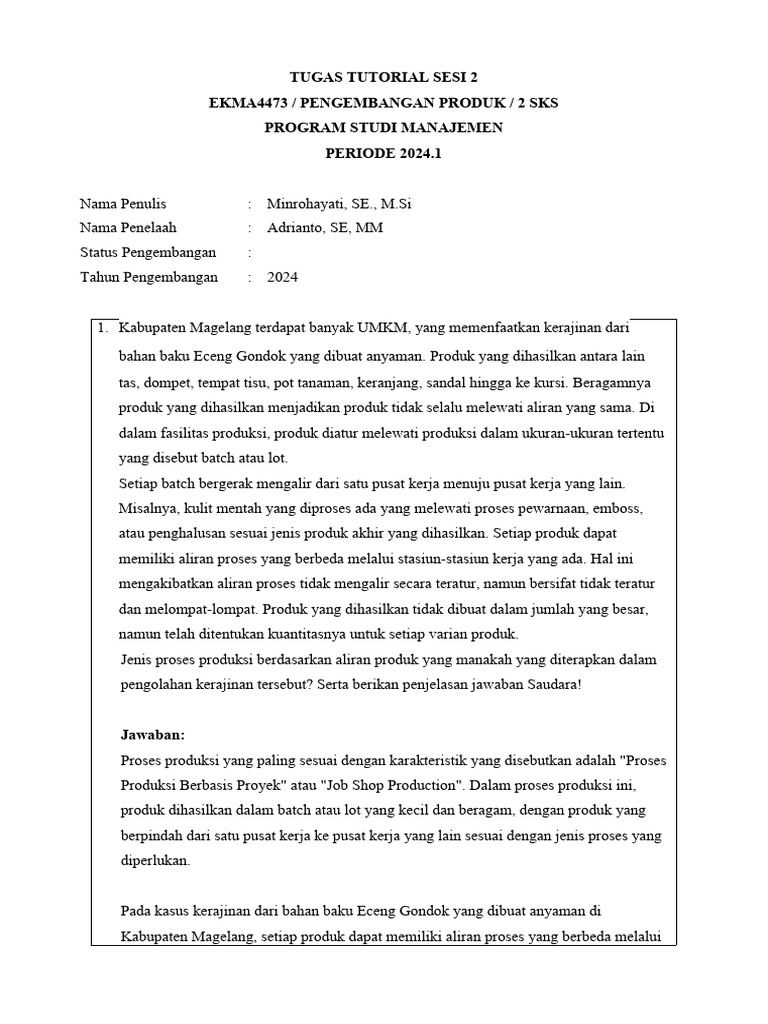 Tugas 2 - PENGEMBANGAN PRODUK | PDF | Seni