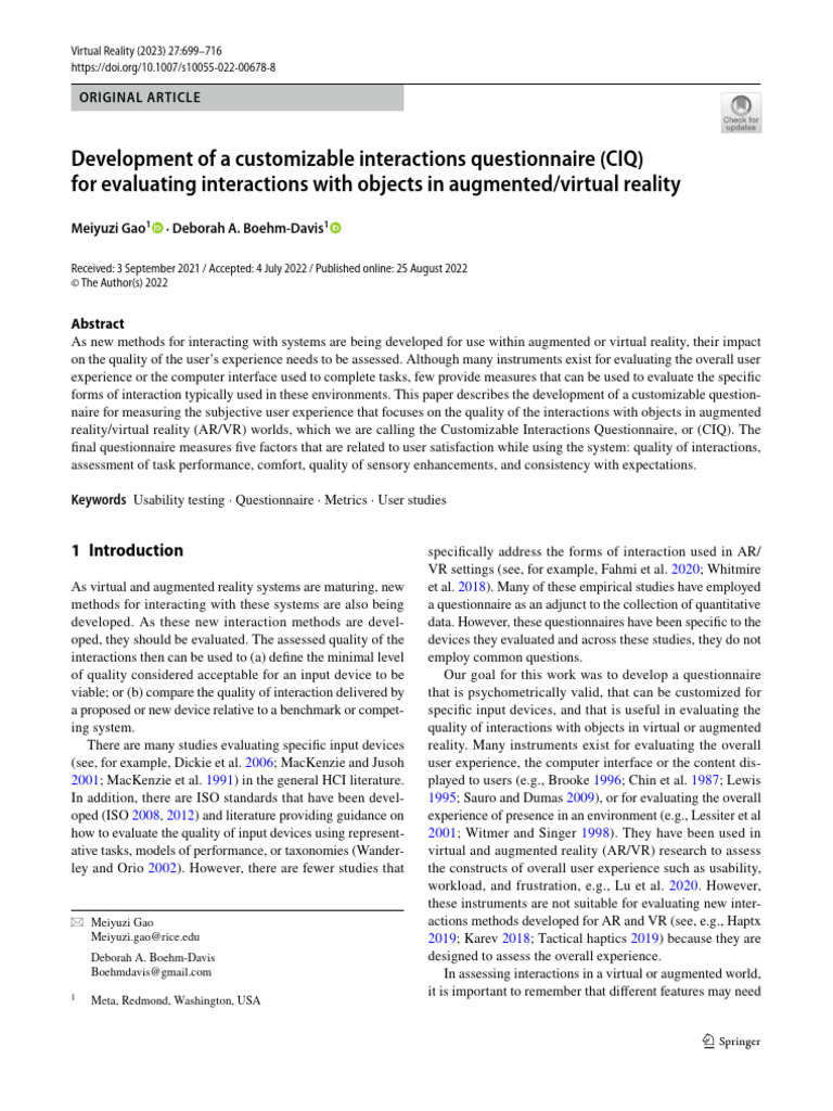 Development of a customizable interactions questionnaire (CIQ) for evaluating interactions with ...