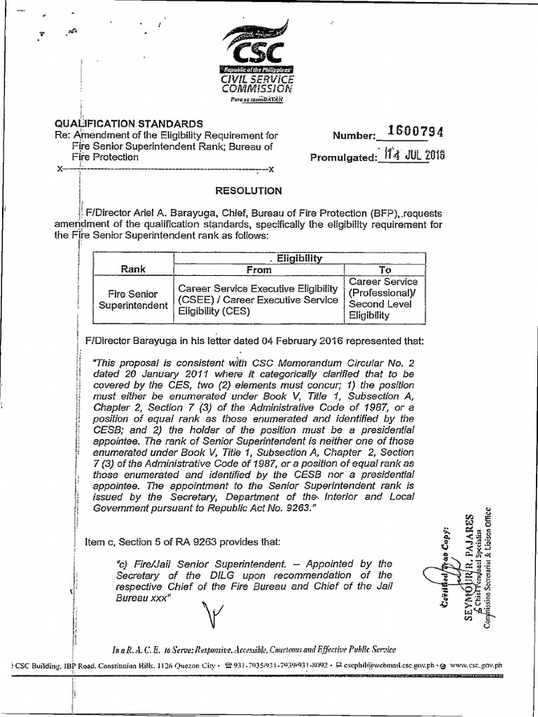 Amendment of The Eligibility Requirement For Fire Senior Superintendent ...