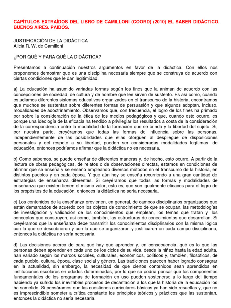 Alicia R. W. de Camilloni Cap. 1 y 2. El Saber Did. | PDF | Evaluación ...