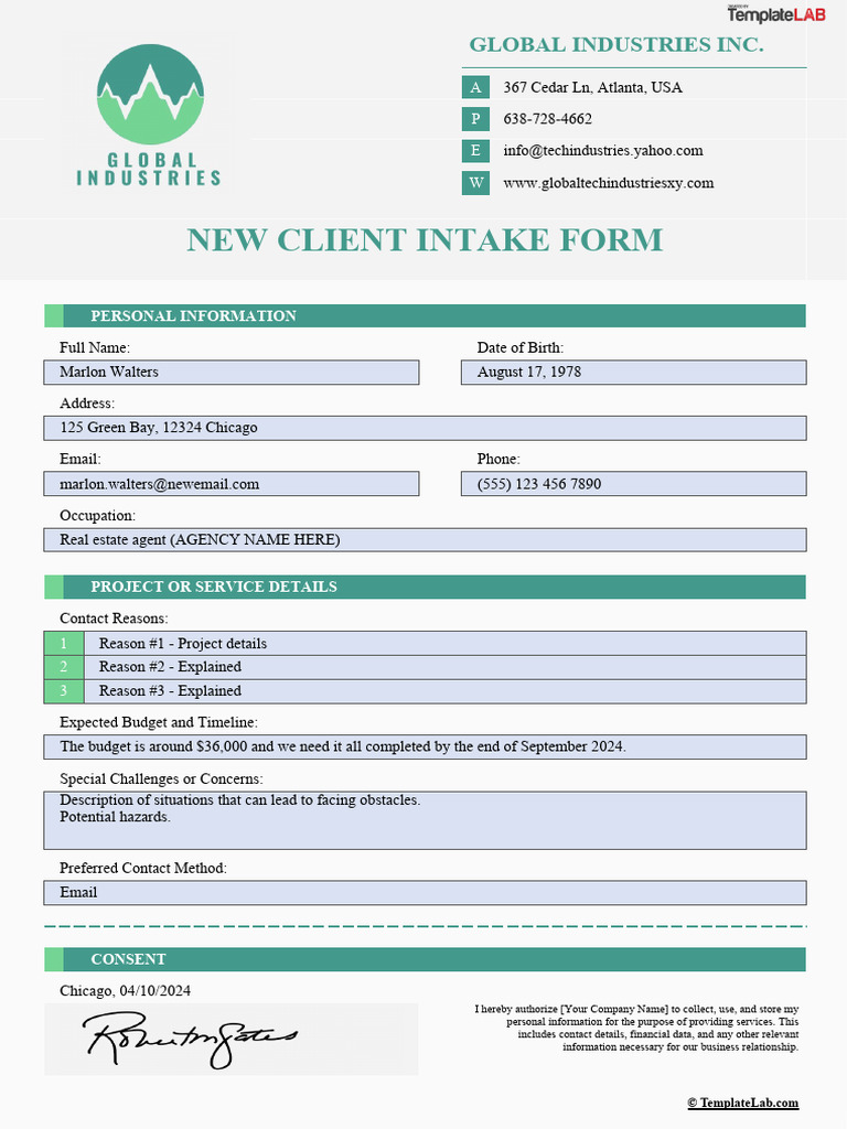 New Client Intake Form Template | PDF