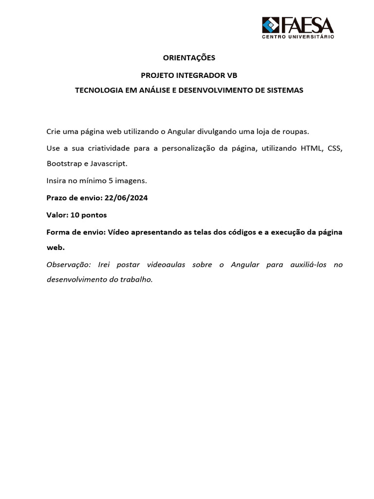 2024.01 - Projeto Integrador VB - ADS | PDF