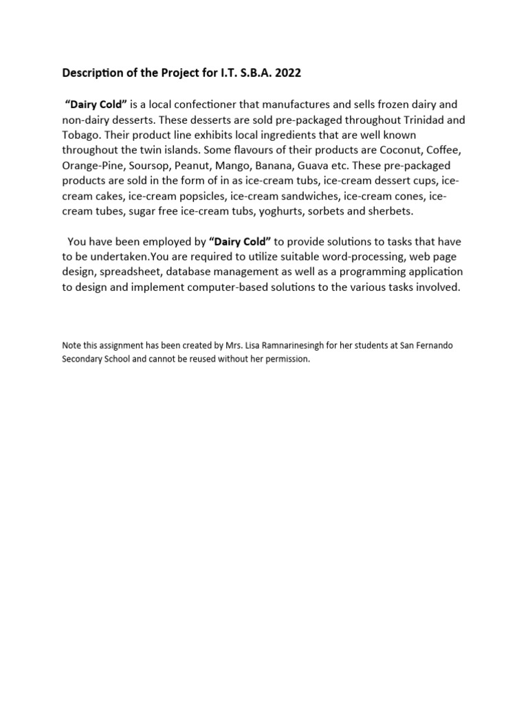 Description of Project For IT SBA SAMPLE | PDF