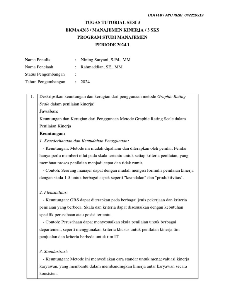 Tugas Sesi 3 - EKMA4263 - MANAJEMEN KINERJA | PDF | Bisnis | Pengembangan Diri