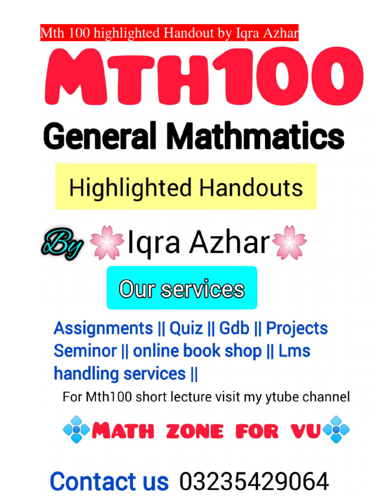 MTH100 Highlighted Handout BY IQRA AZHAR | PDF | Mathematical Logic | Notation