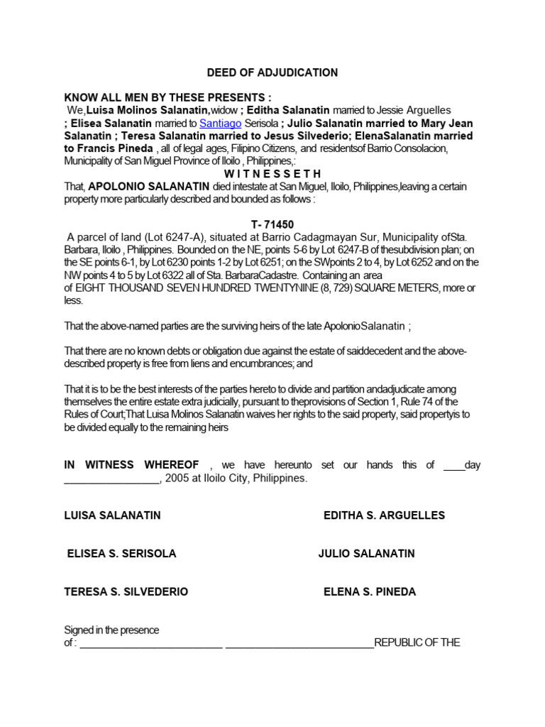 DEED OF ADJUDICATION | PDF | Civil Law (Legal System) | Environmental Law