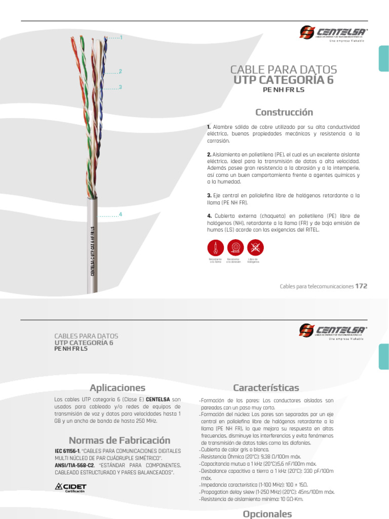 Cable Utpcables - para - Telecomunicaciones - Cable - para - Datos - Utp - Categoria - 6 | PDF ...