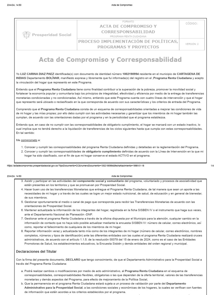 Acta de Compromiso | PDF