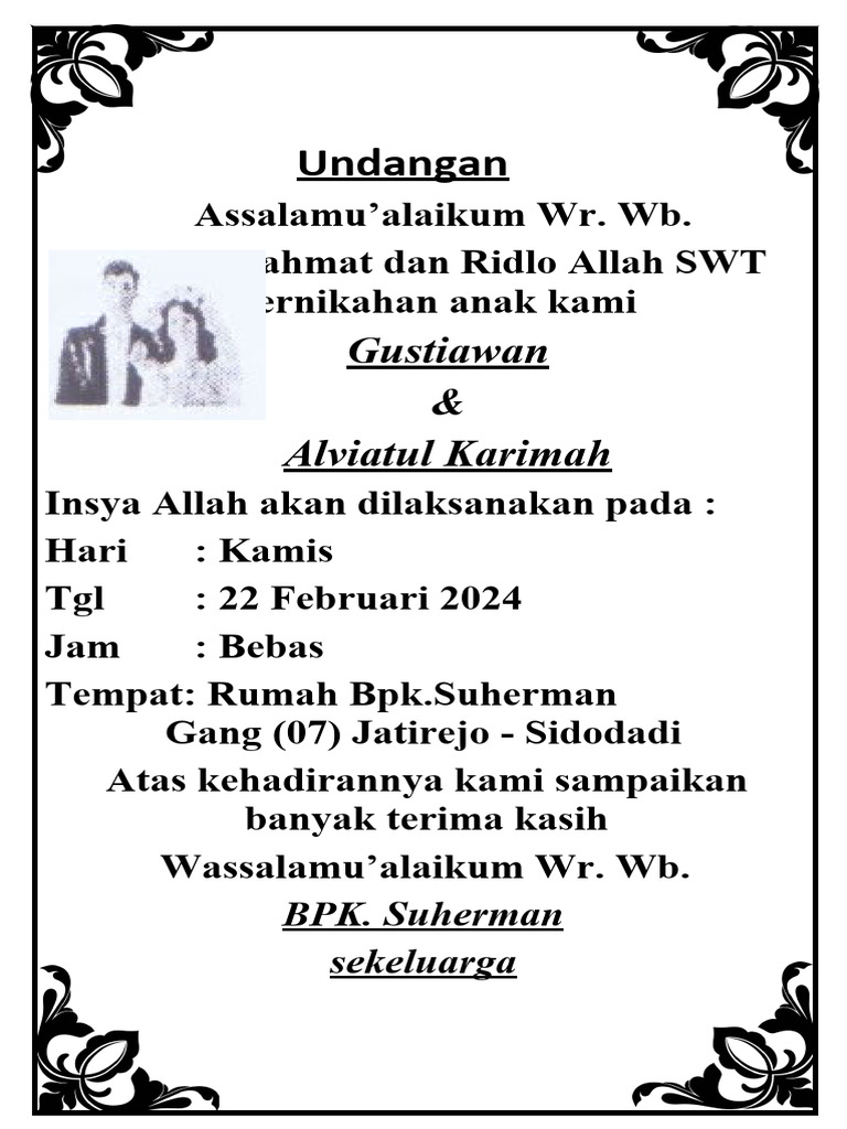 Undangan Pernikahan Gustiawan dan Alviatul | PDF
