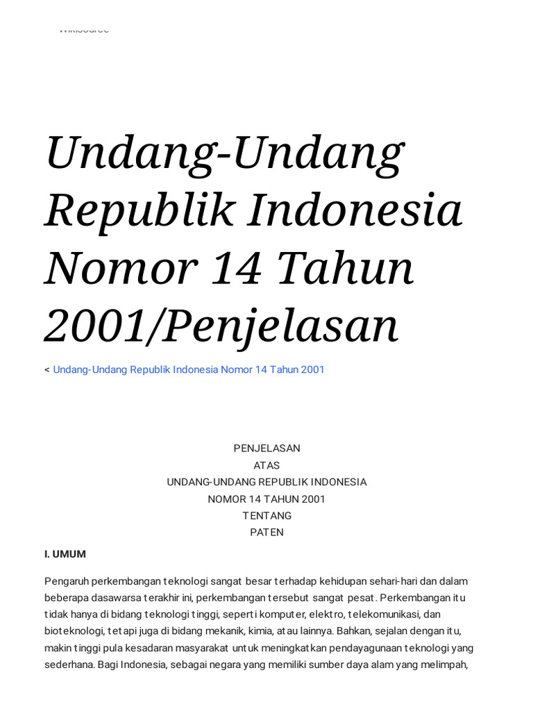 Undang-Undang Republik Indonesia Nomor 14 Tahun 2001 - Penjelasan - Wikisource Bahasa Indonesia ...