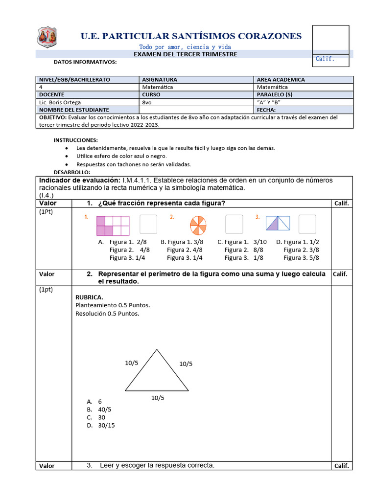3cer Trimestre Octavo A | PDF | Multiplicación | Ecuaciones