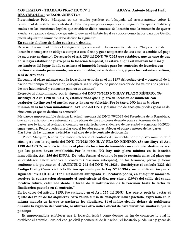 Contratos 2024- Trabajo Practico n1 - 85 | Descargar gratis PDF | Derecho civil (sistema legal ...
