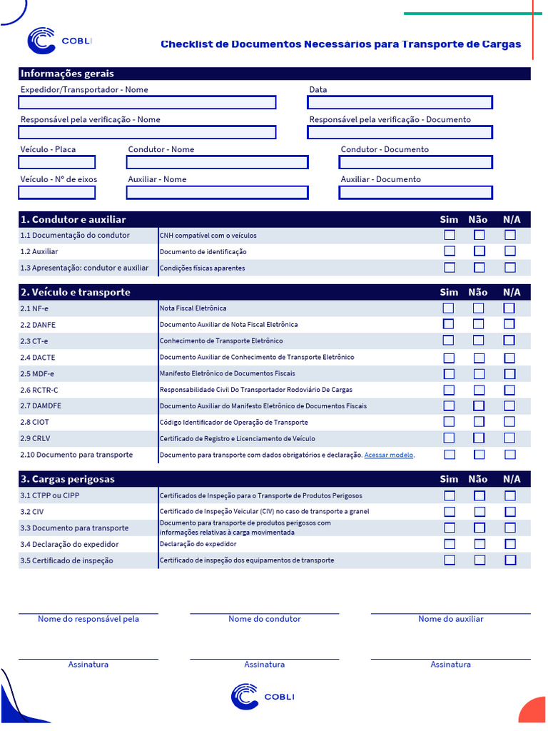 Checklist Documentos Transporte de Cargas | PDF | Recibo