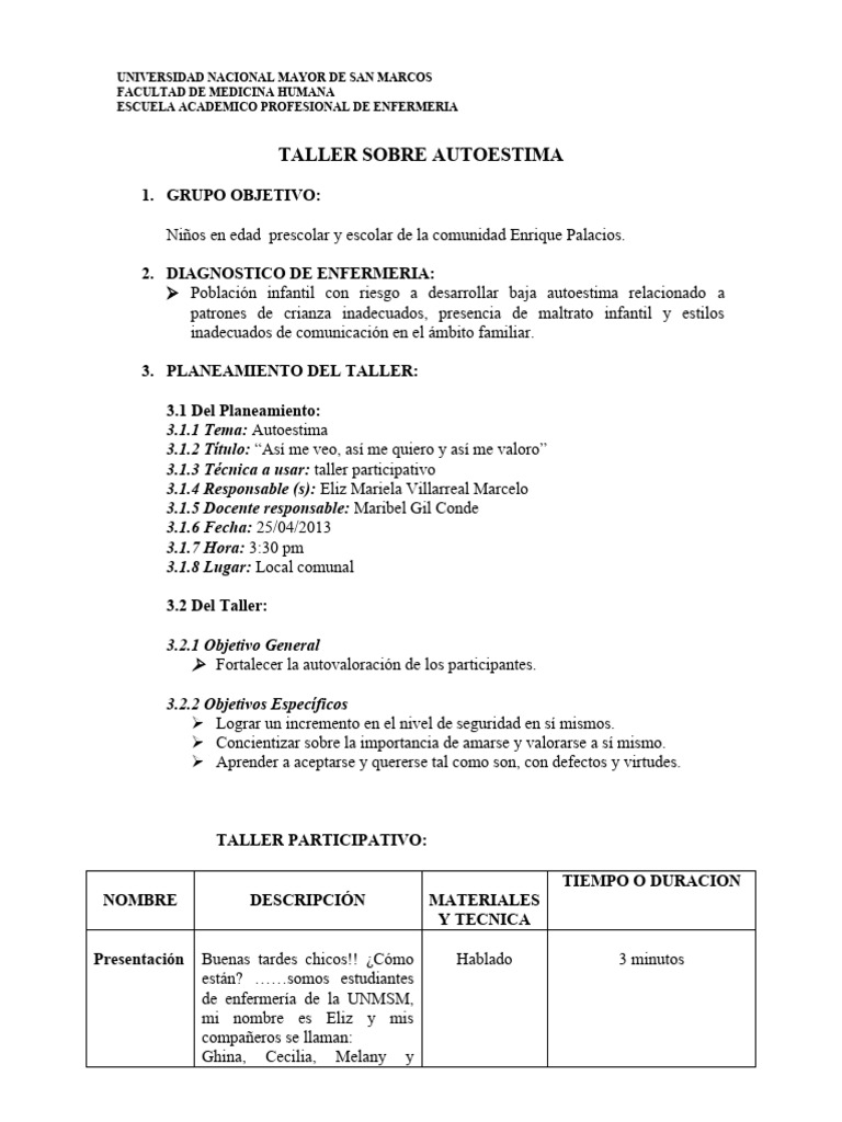 Autoestima Taller Pdf Autoestima Sicología