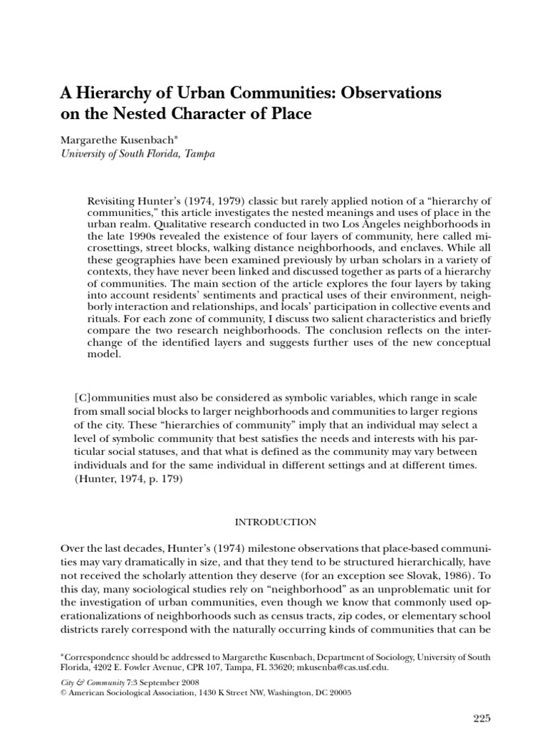A Hierarchy of Urban Communities - Observations On The Nested Character ...