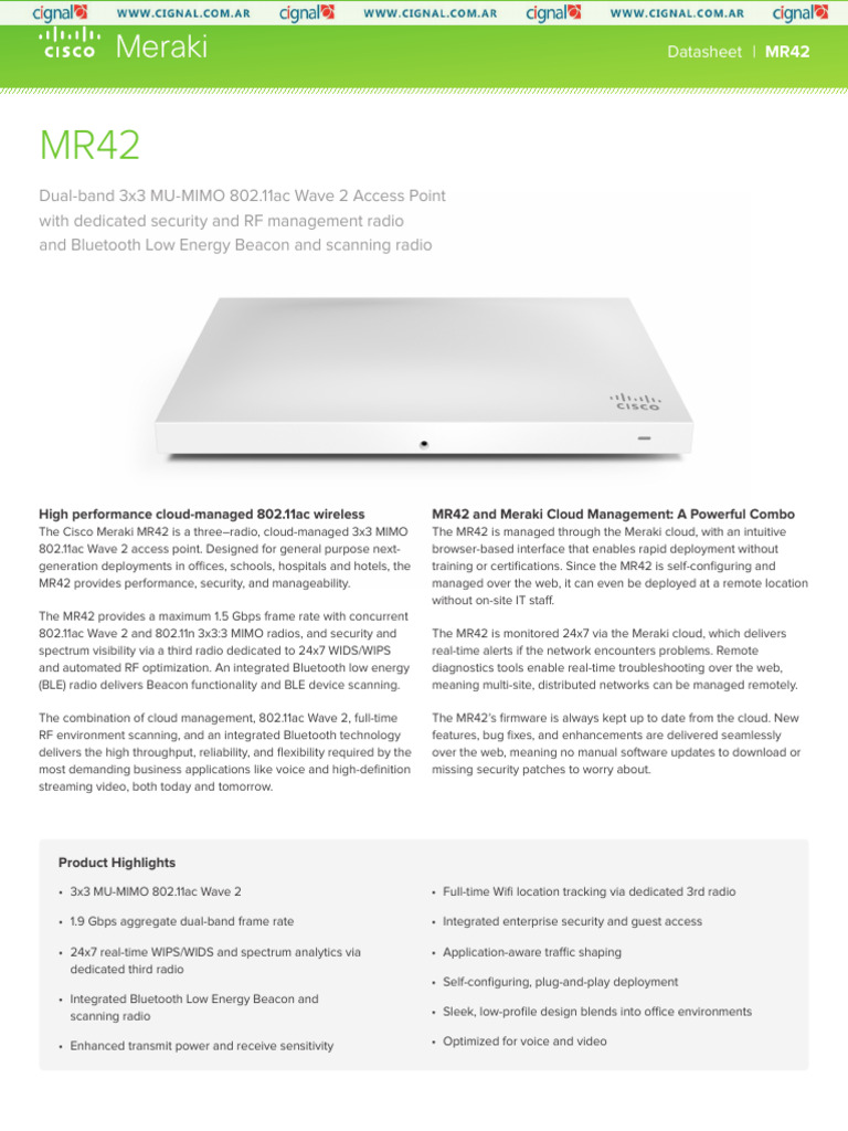 Cisco_meraki_datasheet_MR42 | PDF | Ieee 802.11 | Bluetooth