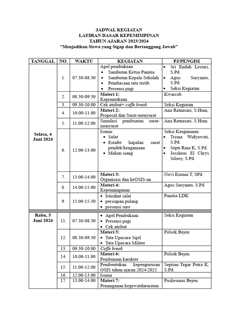 Jadwal Kegiatan LDK 2024 | PDF
