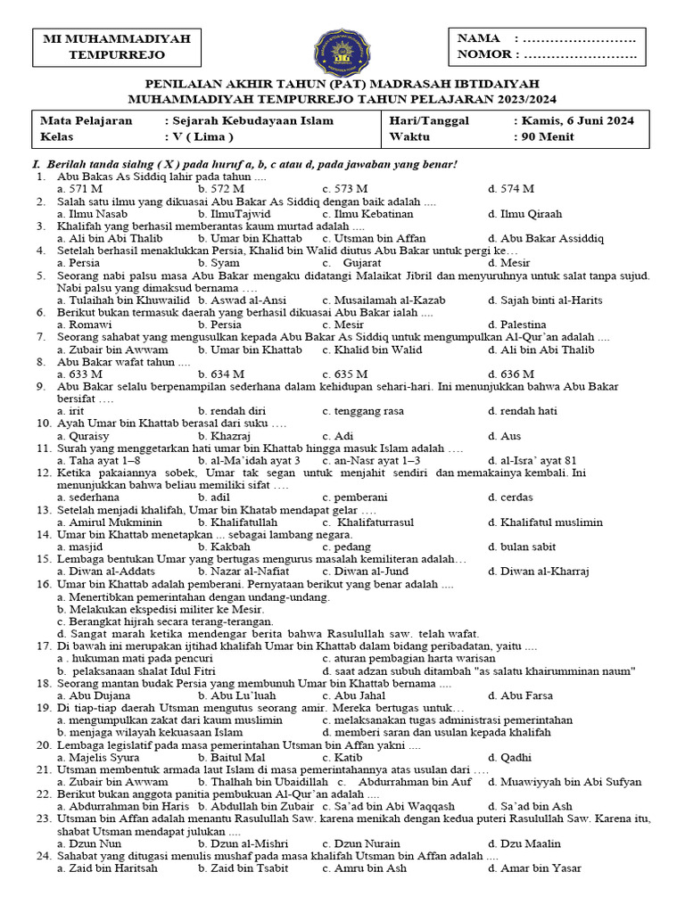 Soal Pat Ski 5 Semester Genap 2023-2024 | PDF | Sejarah | Klasik