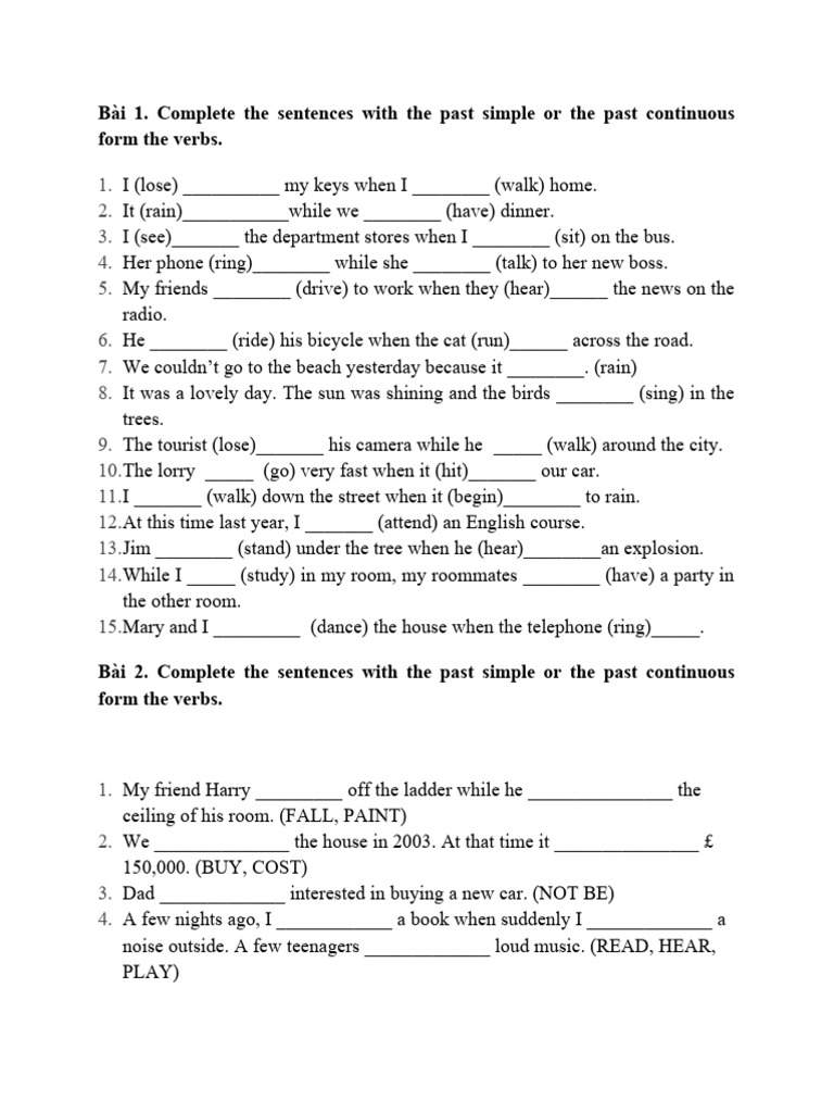 Past Simple vs. Past Continuous Exercises | PDF