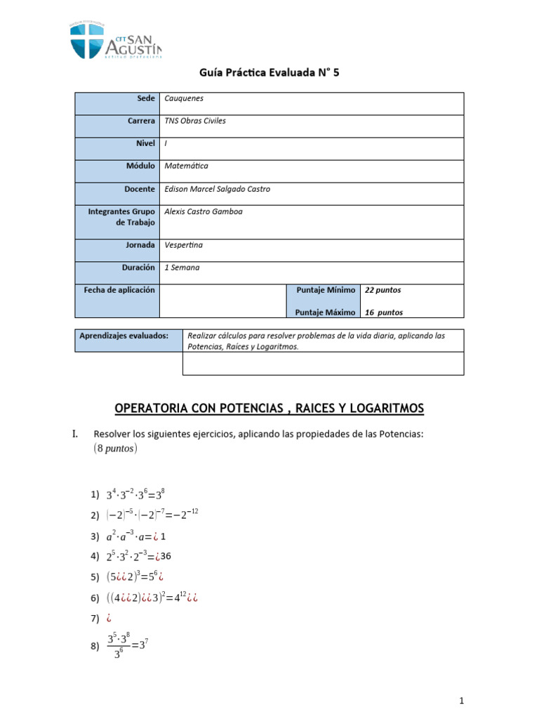 Guia Evaluada #5 Matematica v.2024 TNS Obras Civiles Vespertina | PDF | Matemáticas