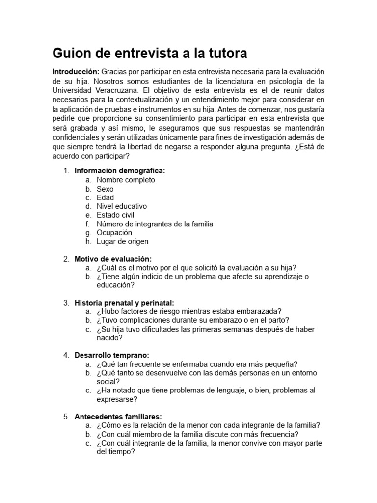 Guion Entrevista A Tutora y Evaluada | PDF | Escuelas | Las emociones