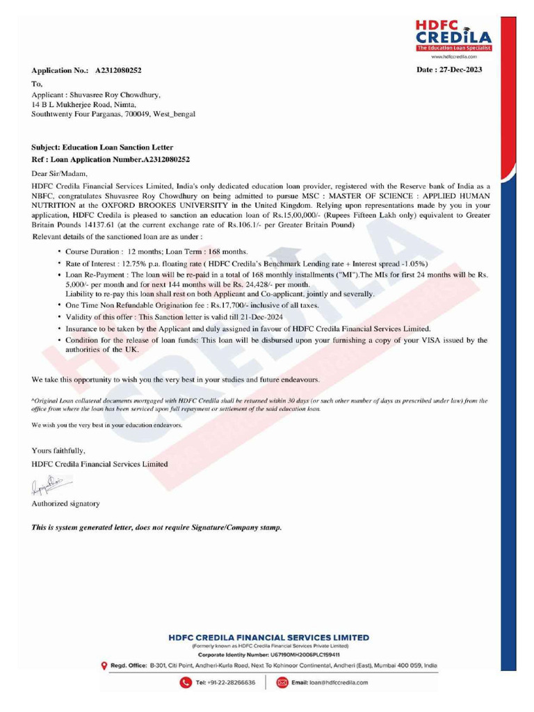Loan Letter | PDF
