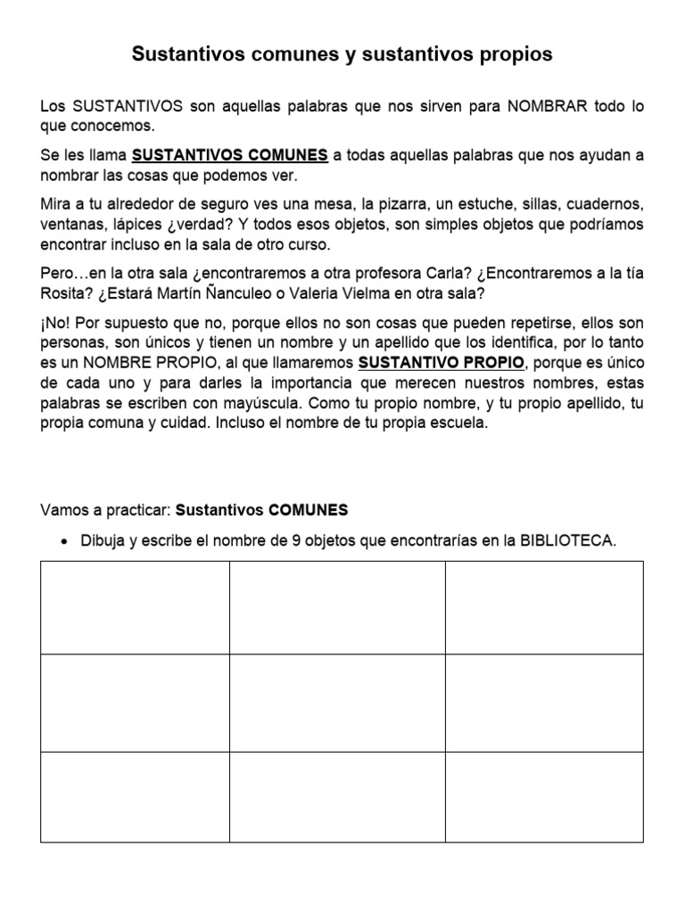 Sustantivos Comunes y Sustantivos Propios | PDF