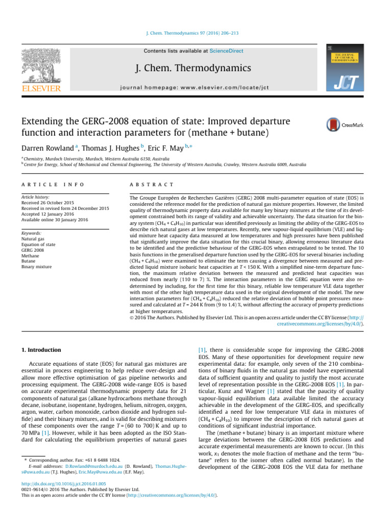 Extending The GERG-2008 Equation of State Improved Departure Function ...
