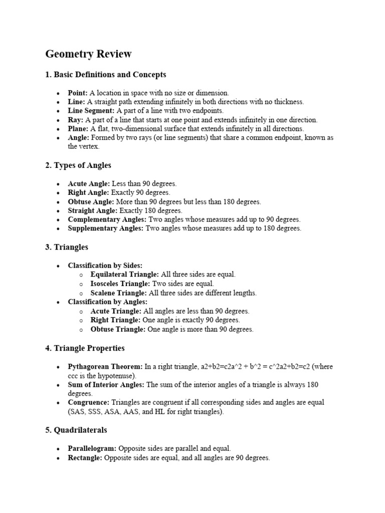 Geometry Review | PDF | Triangle | Angle