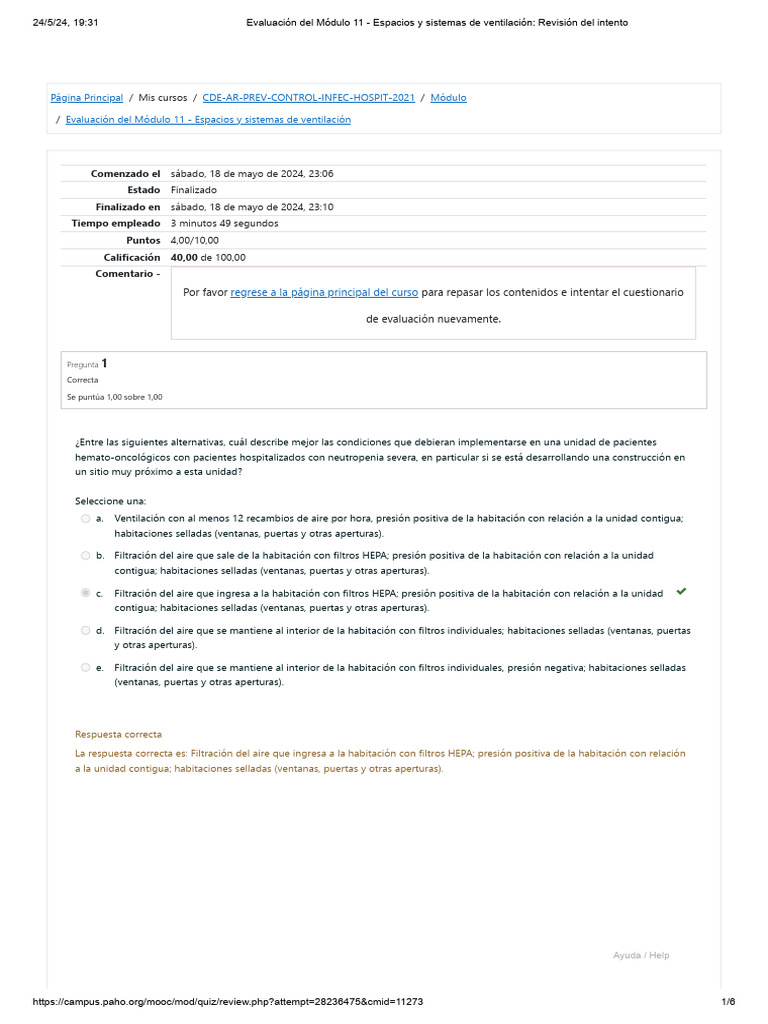 Evaluación del Módulo 11 - Espacios y sistemas de ventilación_ Revisión del intento 2 | PDF ...