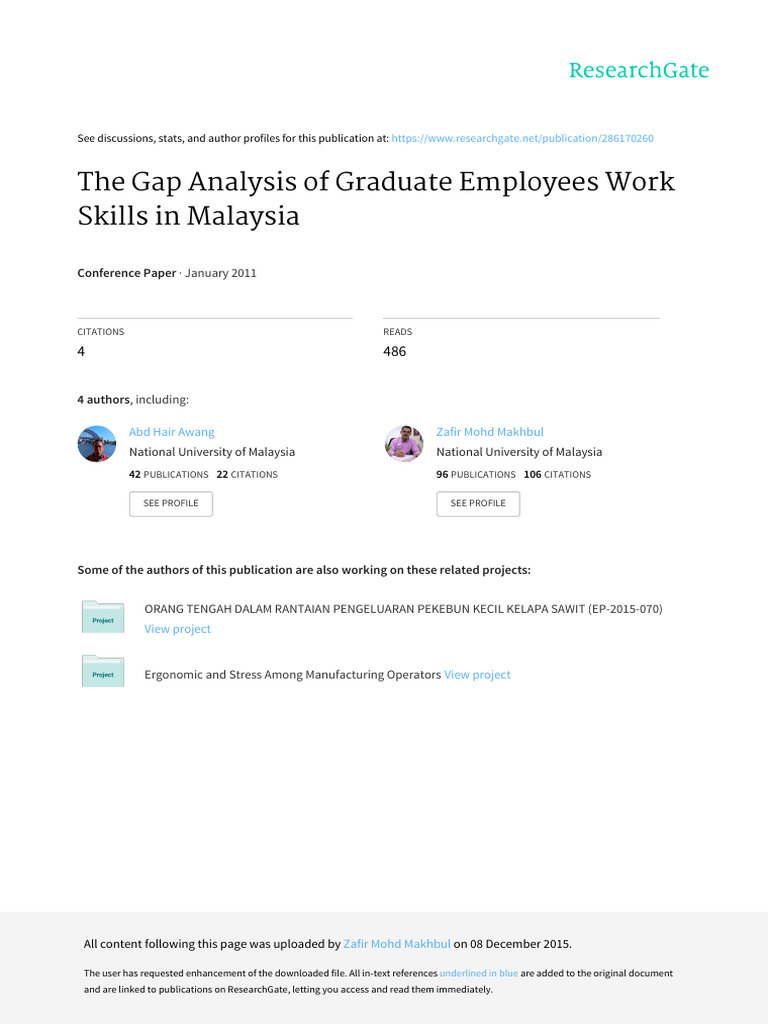 THE GAP ANALYSIS OF GRADUATE EMPLOYEES’ WORK SKILLS IN MALAYSIA | PDF ...