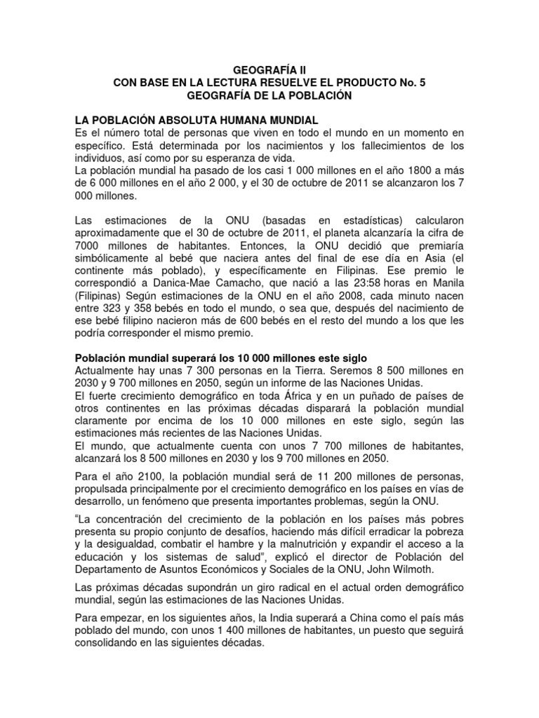 La Población Humana Mundial | PDF | Población mundial | Población