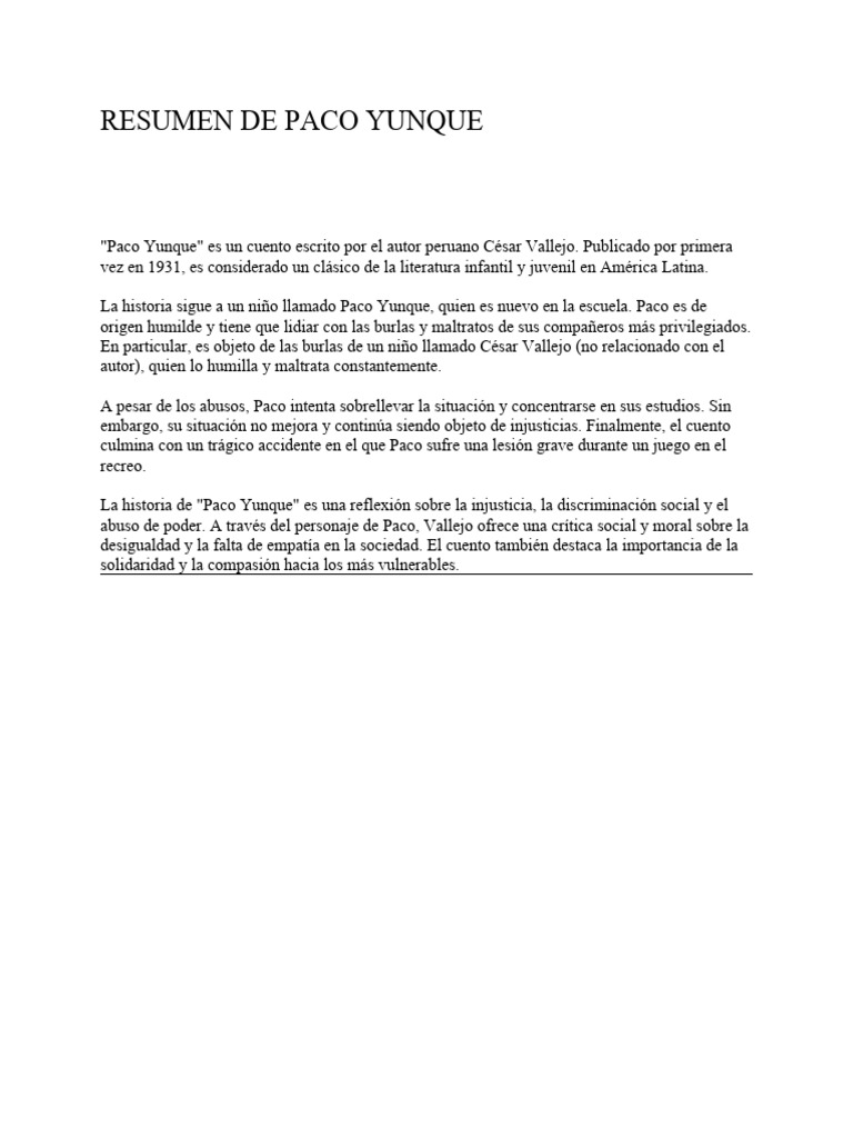 RESUMEN DE PACO YUNQUE | PDF