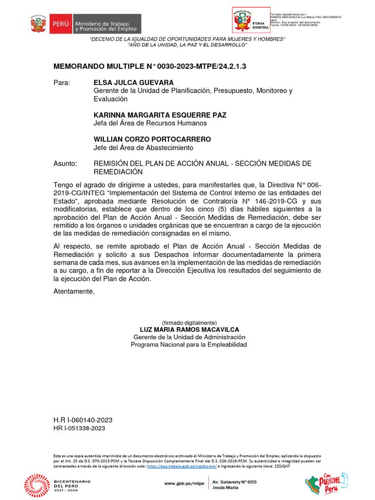 Memorando Múltiple 0030-2023 Ua 060140 Sci | PDF