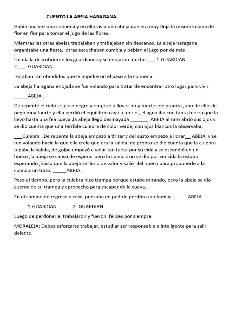 Cuento La Abeja Aragana Pdf