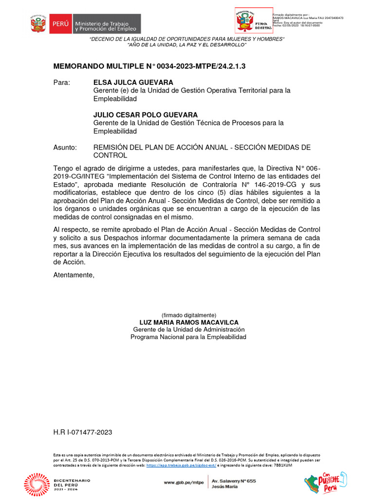 Memorando Múltiple 0034-2023 Ua 071477 Sci | PDF