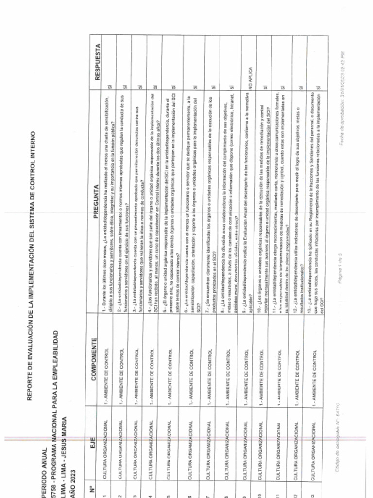 Evaluacion Anual de La Implementacion Del SCI | PDF