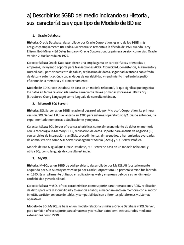 Historia y Modelos de SGBD Principales | PDF | Bases de datos | Base de datos relacional