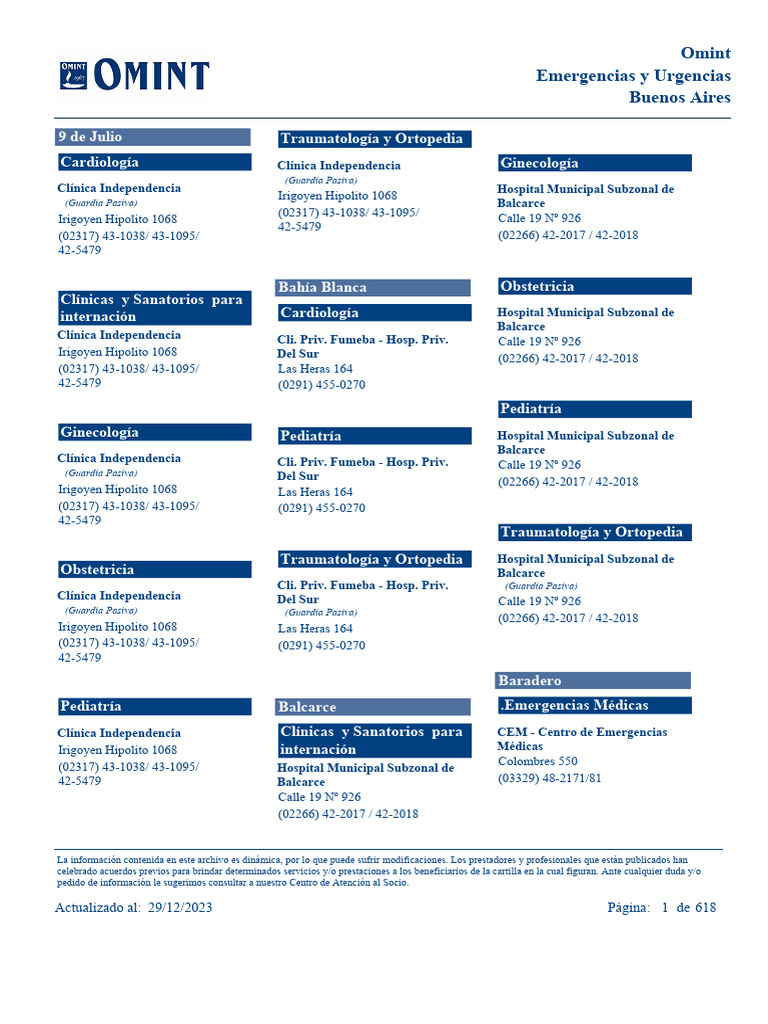 Cartilla Omint BUENOS AIRES - Interior | PDF | Hospital | Emergencias ...