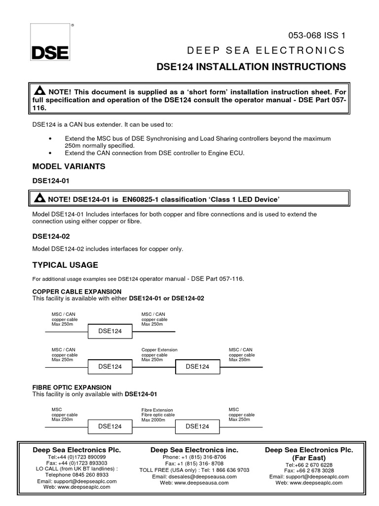 DSE124 Installation Instructions | PDF | Electrical Connector | Optical Fiber