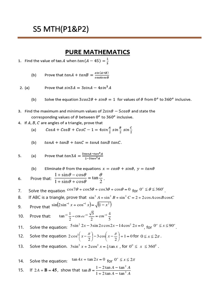 S5-MATHs PP | PDF | Equations | Quadratic Equation