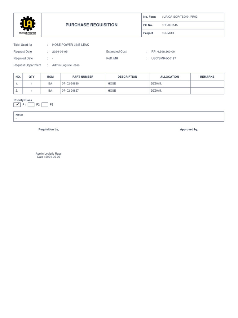 Purchase Requisition PR 031545 | PDF