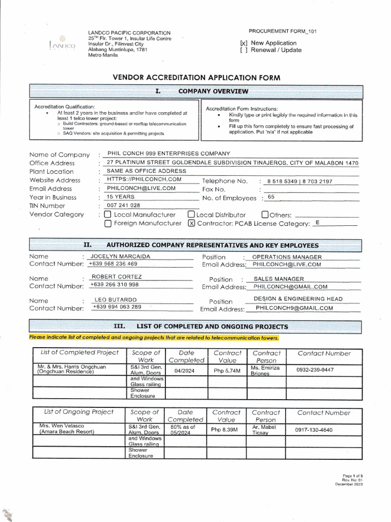 Vendor Accreditation Application Form | PDF