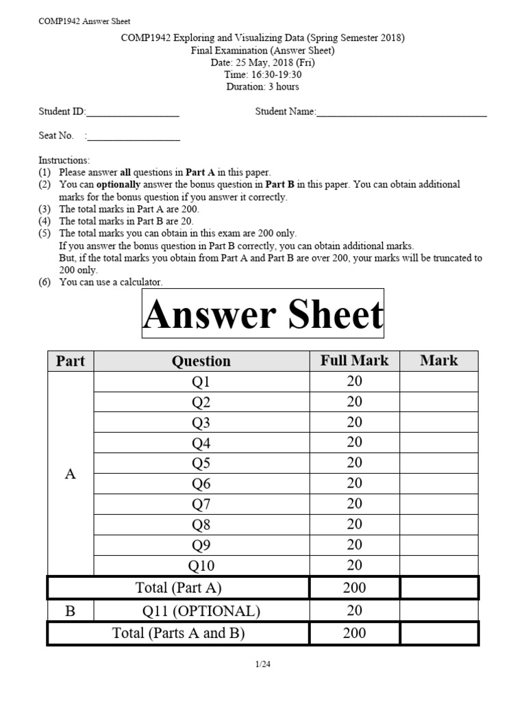 Comp 1942 finalExamSol-2018 | PDF | Applied Mathematics | Algorithms