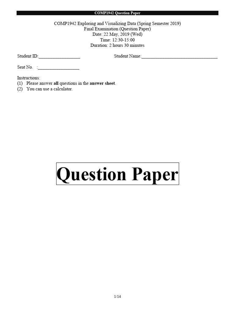 Comp 1942 finalExamQuestion-2019 | PDF | Statistical Classification | Cluster Analysis