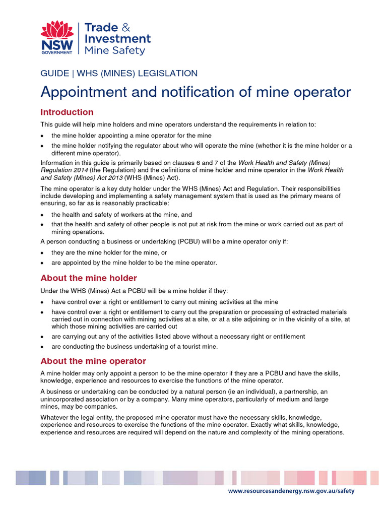 Appointment and Notification of Mine Operator Guide | PDF ...